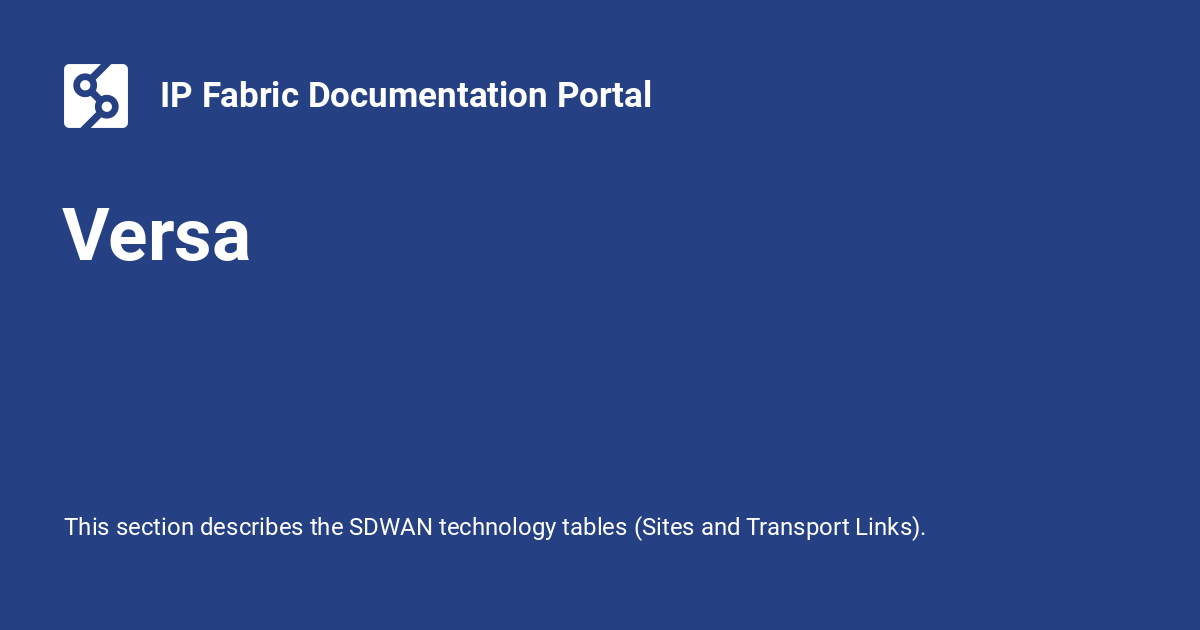 Versa - IP Fabric Documentation Portal