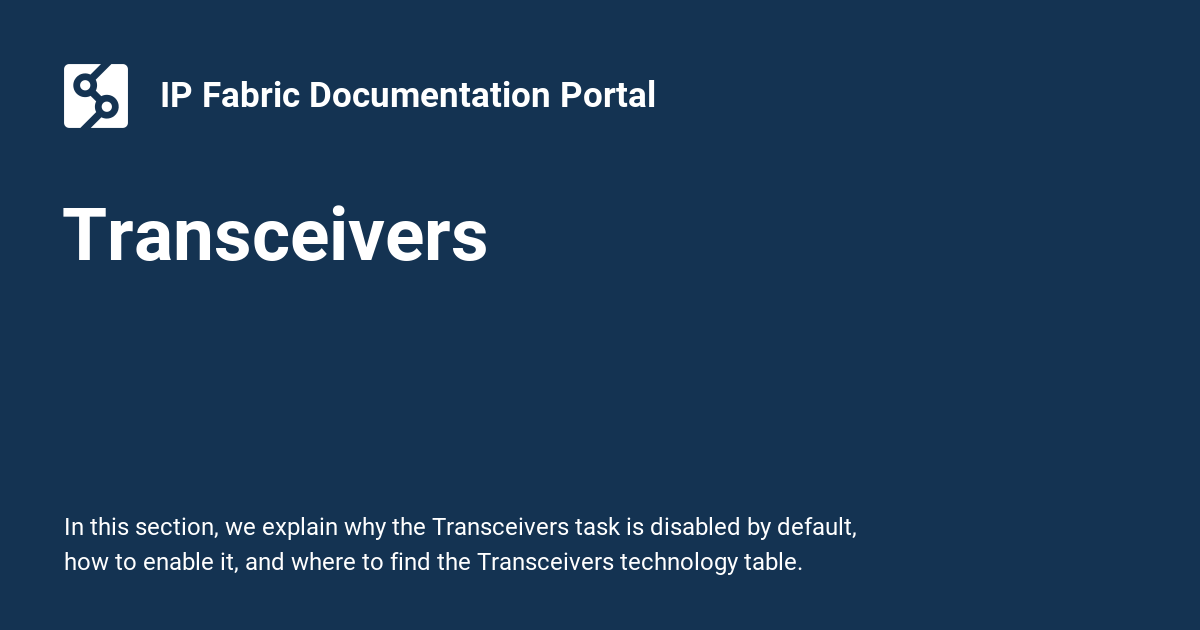 Transceivers - IP Fabric Documentation Portal